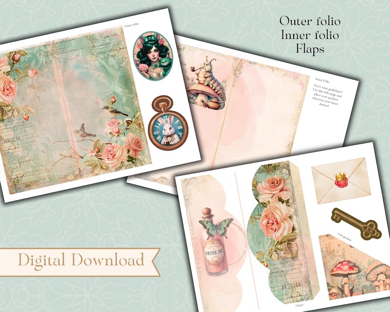 Alice in Wonderland Folio| Alice in Wonderland Junk Journal Ephemera ...