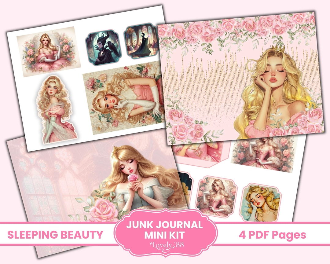 Sleeping Beauty Junk Journal Mini Kit | Sleeping Beauty Papers, Fussy ...