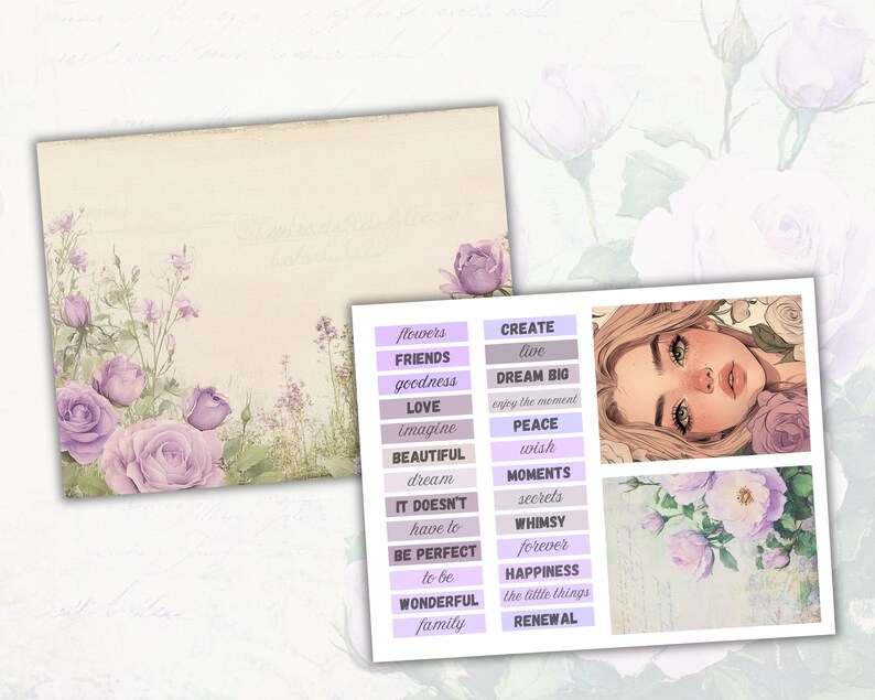 Purple Rose Junk Journal Kit, Printable Junk Journal Add Ons ...