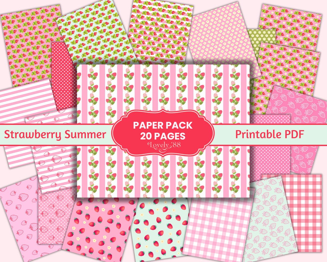 Strawberry Paper Pack | 20 Strawberry Junk Journal Pages | Digital ...