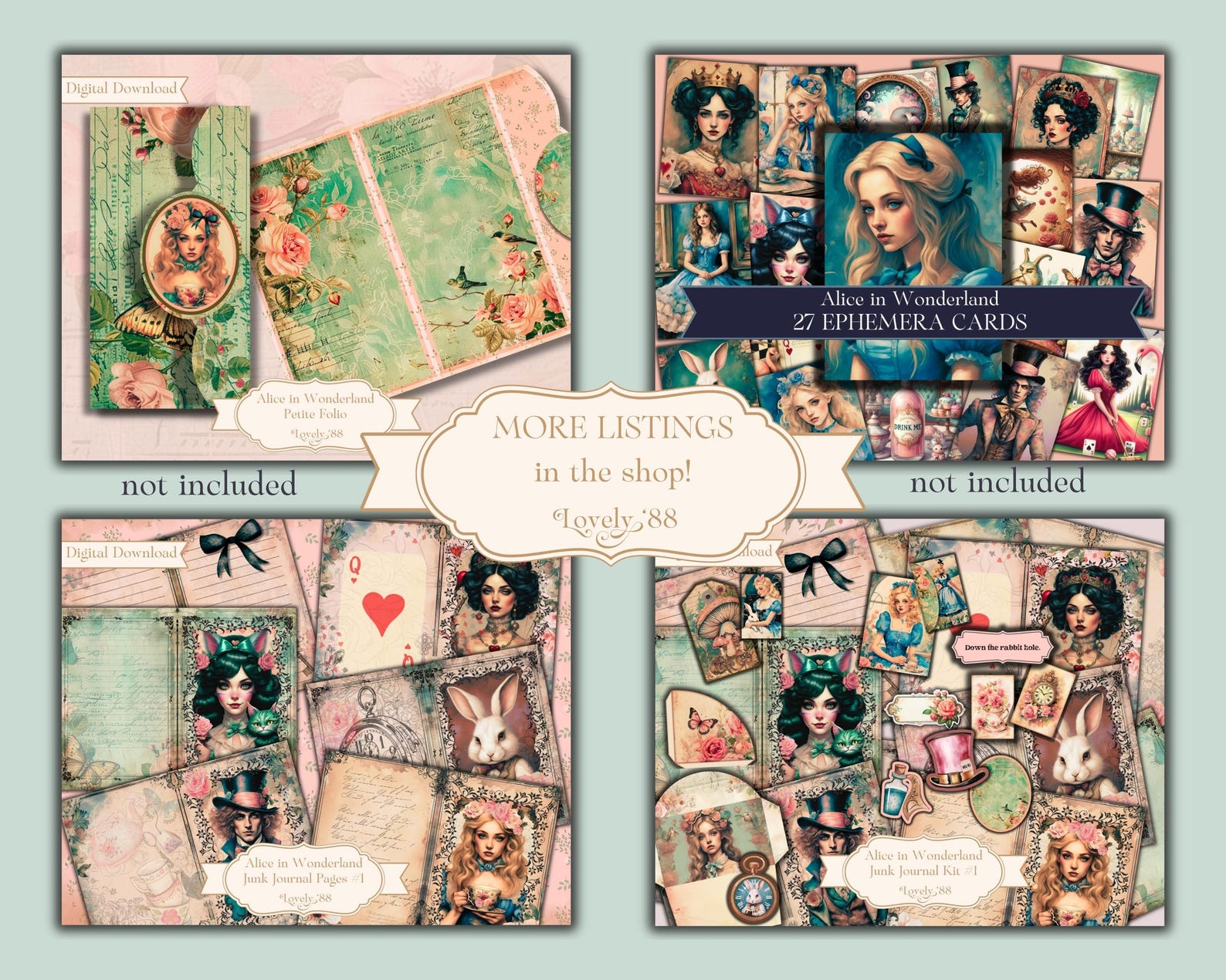 Alice in Wonderland Folio| Alice in Wonderland Junk Journal Ephemera ...