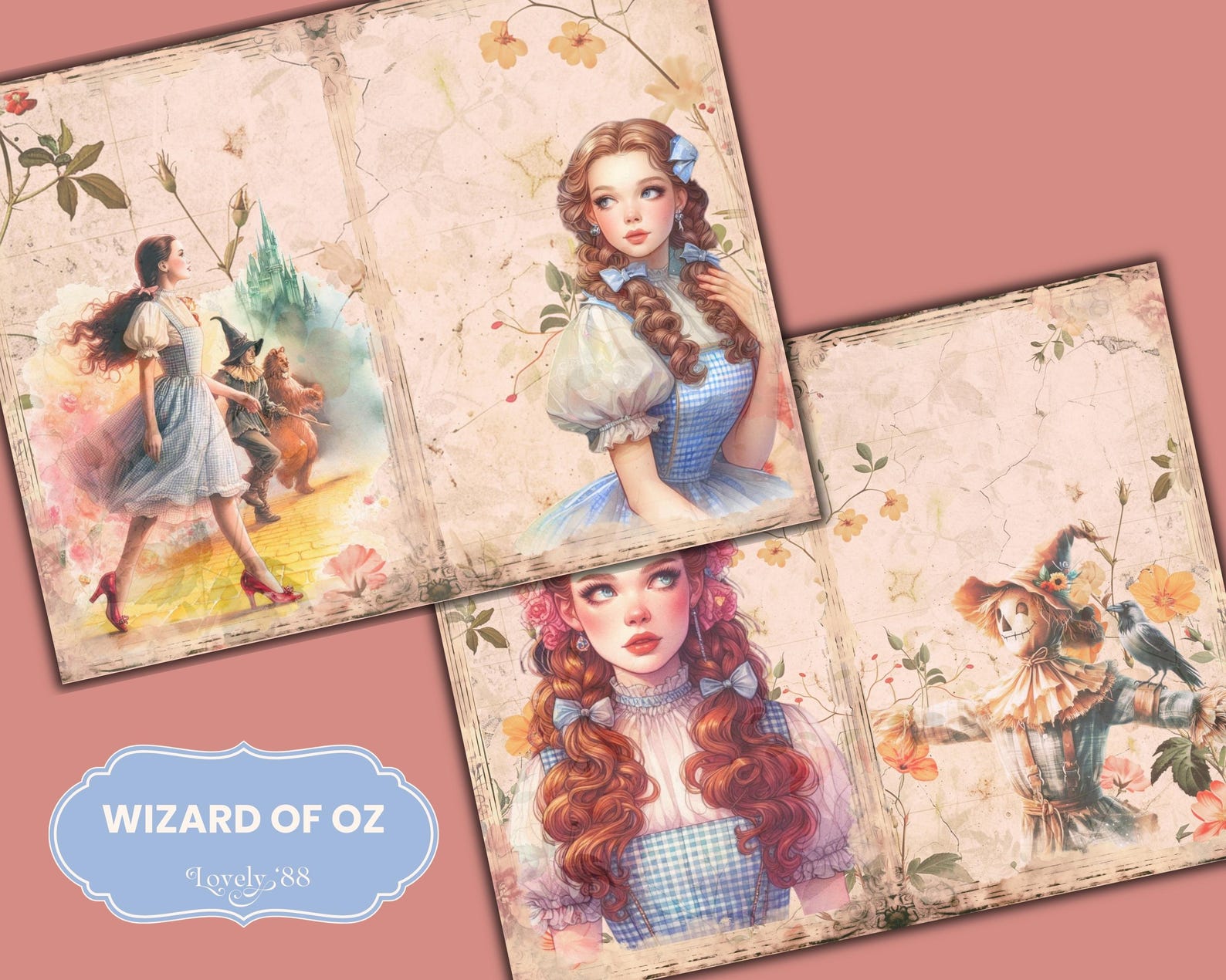 24 Printable Wizard of Oz Junk Journal Pages | Dorothy, Wicked Witch ...