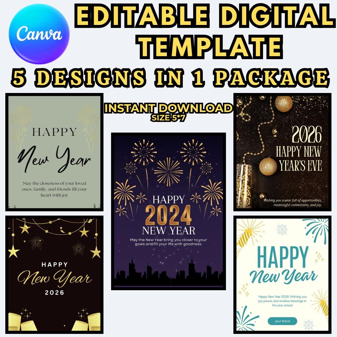 Editable 2026 New Year Canva Templates – Gold & Beige (digital Download ...