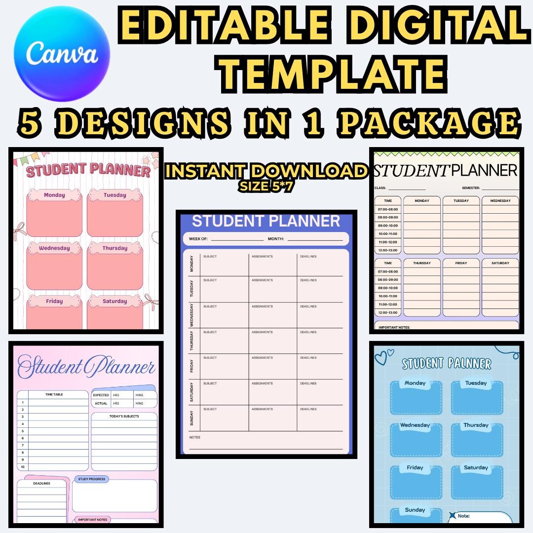 Editable Student Planner 2025-26 – ADHD Homework Tracker, Canva ...