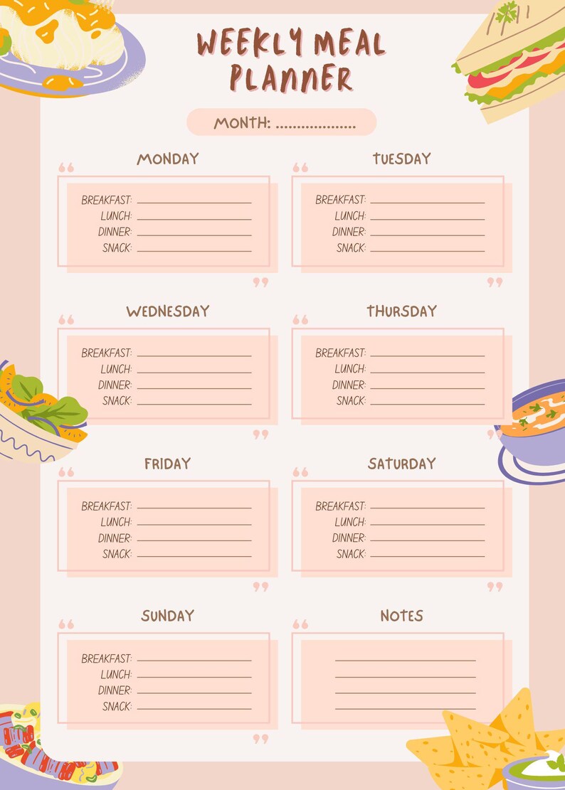 Editable Monthly Meal Planner Printable - 30-day Menu, Grocery List ...