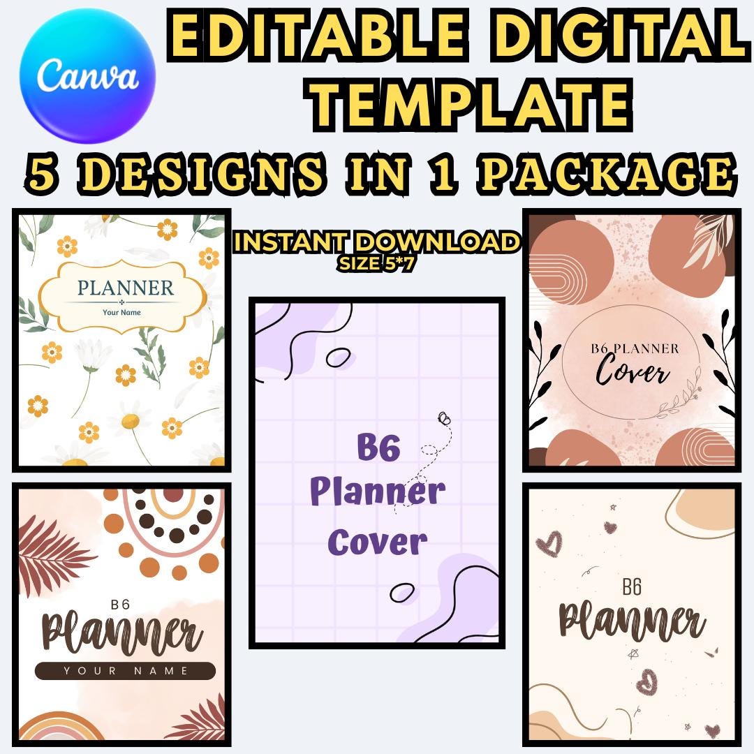 Editable Elegant Digital Planner Covers - Printable B6 Winter and Pine ...