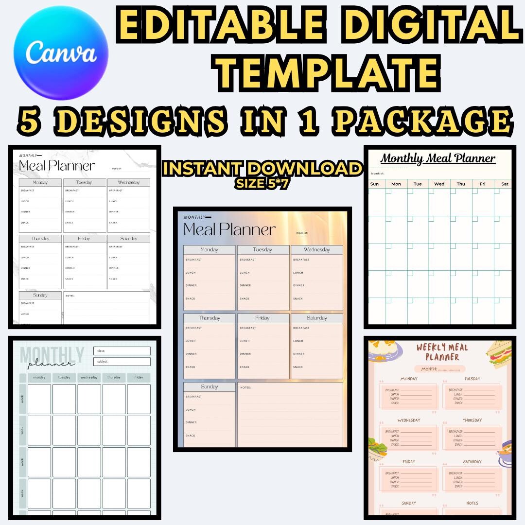 Editable Monthly Meal Planner Printable - 30-day Menu, Grocery List ...