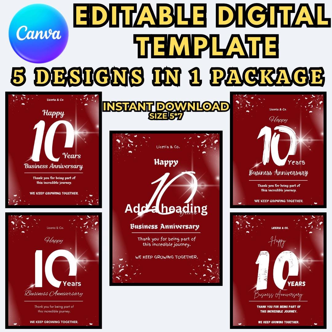 Editable 10th Business Anniversary Invitation - Custom Elegant ...