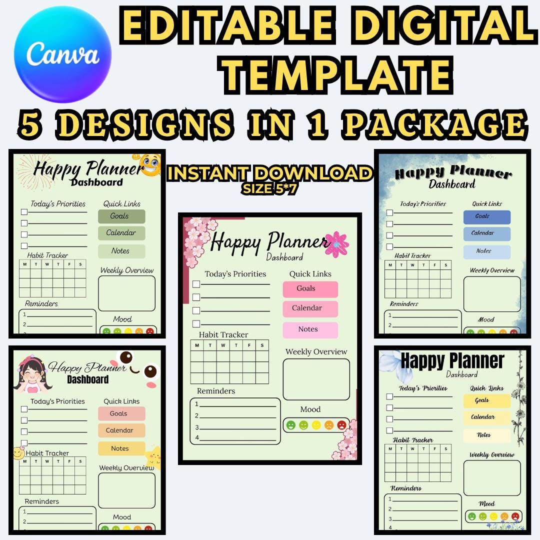 Editable Happy Planner Dashboard & Weekly Inserts (digital Download) - Etsy