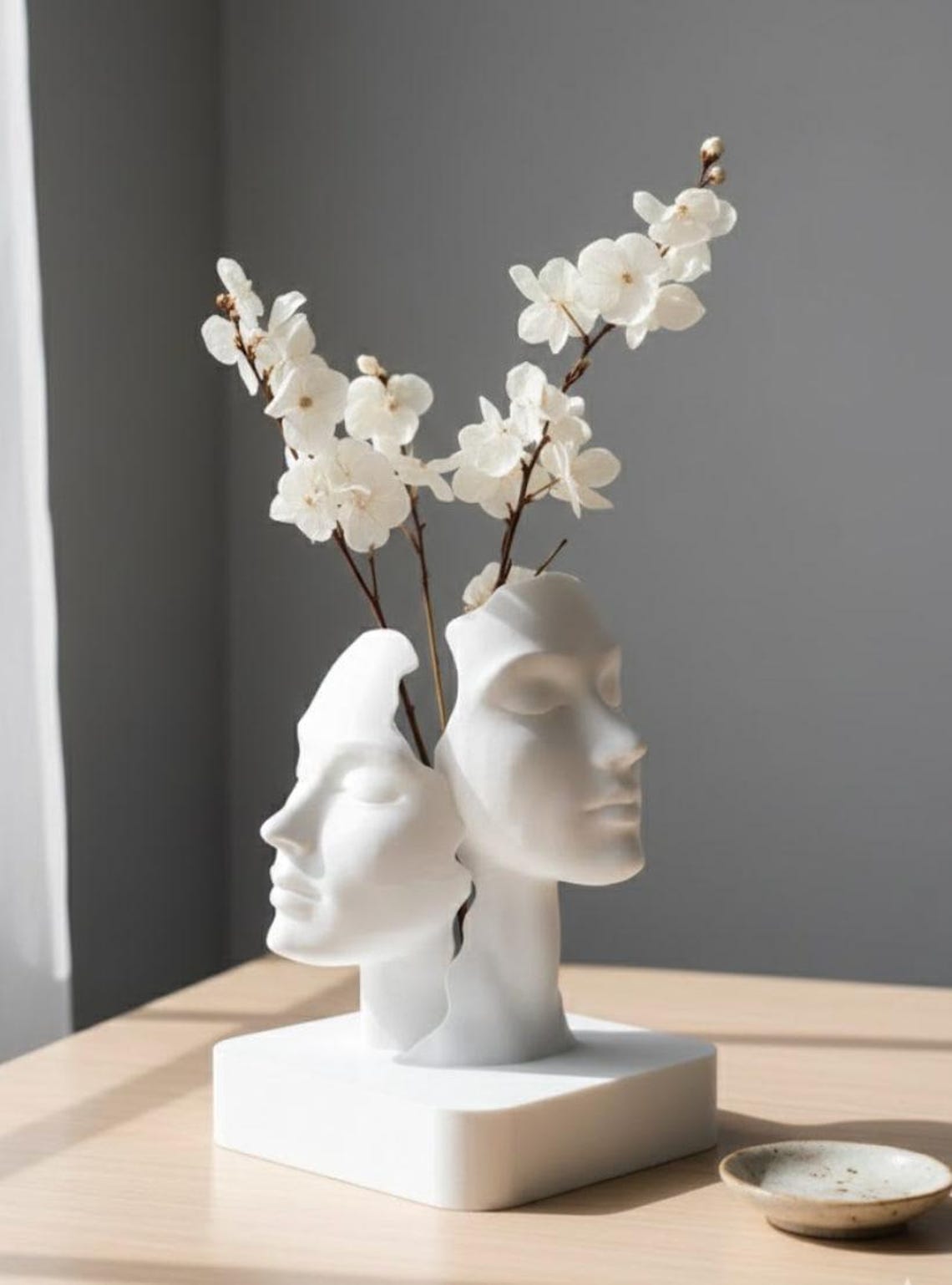 Dual Faces Vase Sculpture – Modern 3D Printed Art Piece, White ...