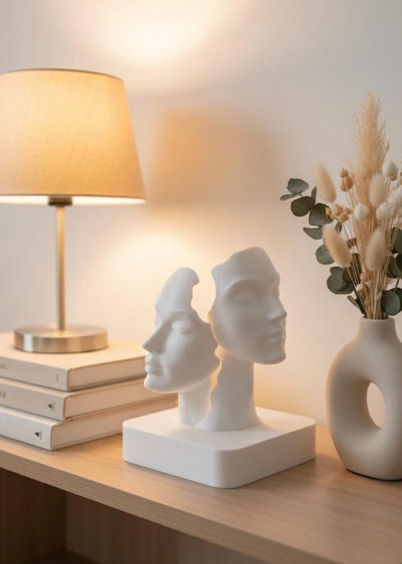 Dual Faces Vase Sculpture – Modern 3D Printed Art Piece, White ...