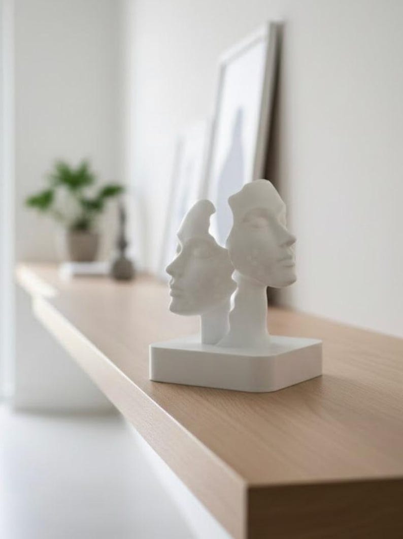 Dual Faces Vase Sculpture – Modern 3D Printed Art Piece, White ...