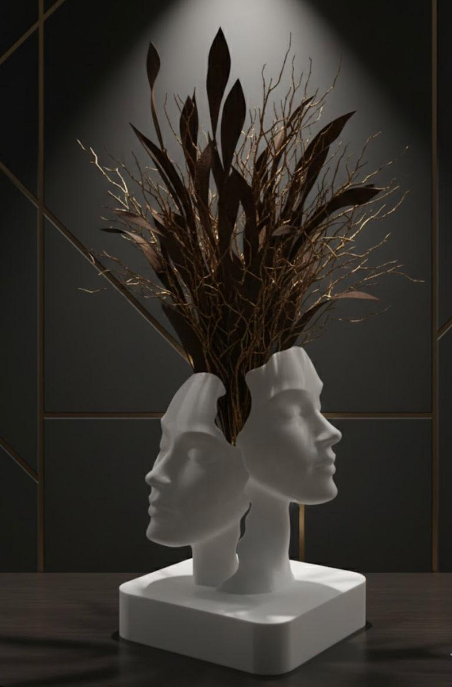 Dual Faces Vase Sculpture – Modern 3D Printed Art Piece, White ...