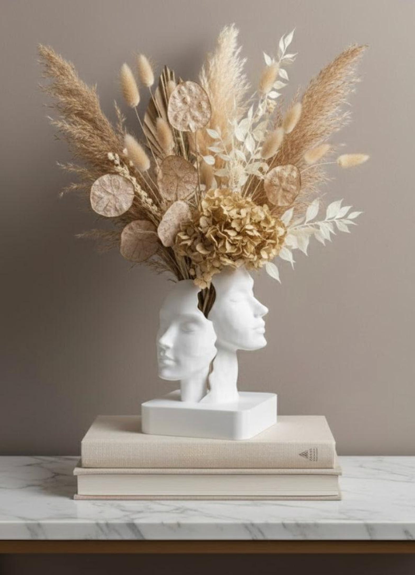 Dual Faces Vase Sculpture – Modern 3D Printed Art Piece, White ...