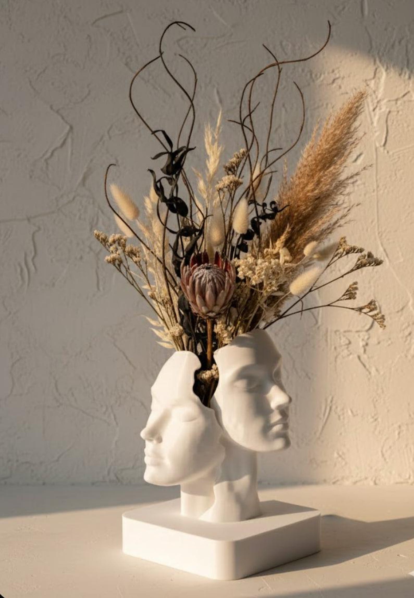 Dual Faces Vase Sculpture – Modern 3D Printed Art Piece, White ...