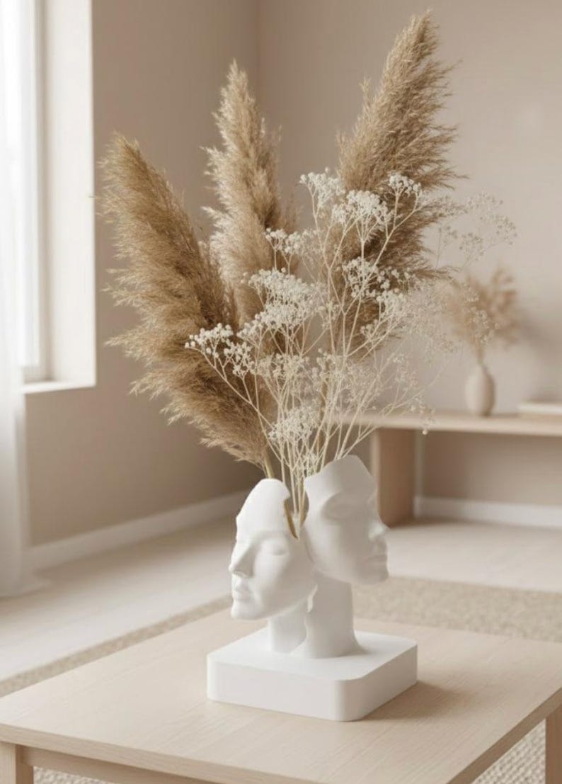 Dual Faces Vase Sculpture – Modern 3D Printed Art Piece, White ...