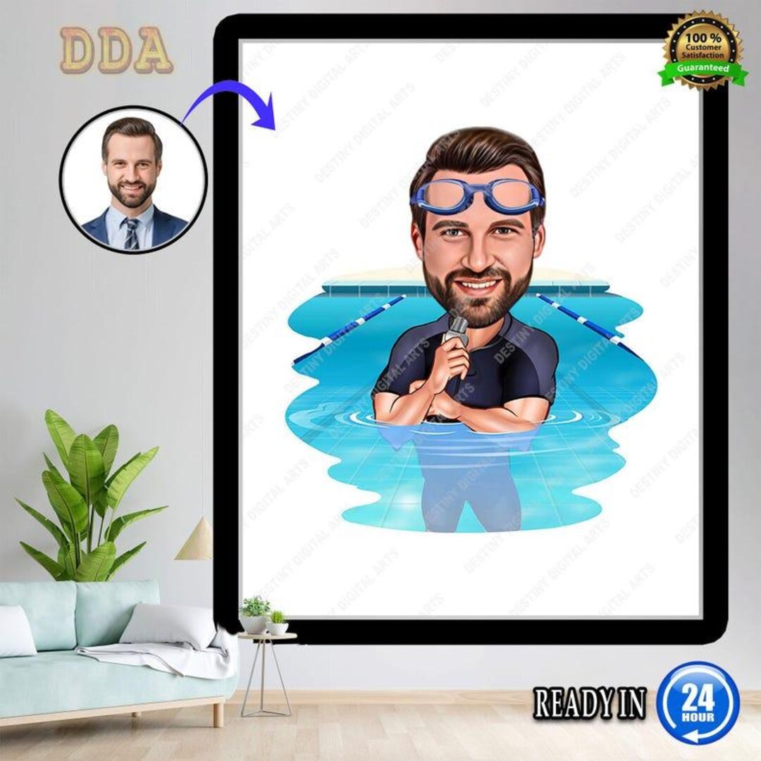 Custom Swimming Coach Caricature | Funny Pool Instructor Portrait ...