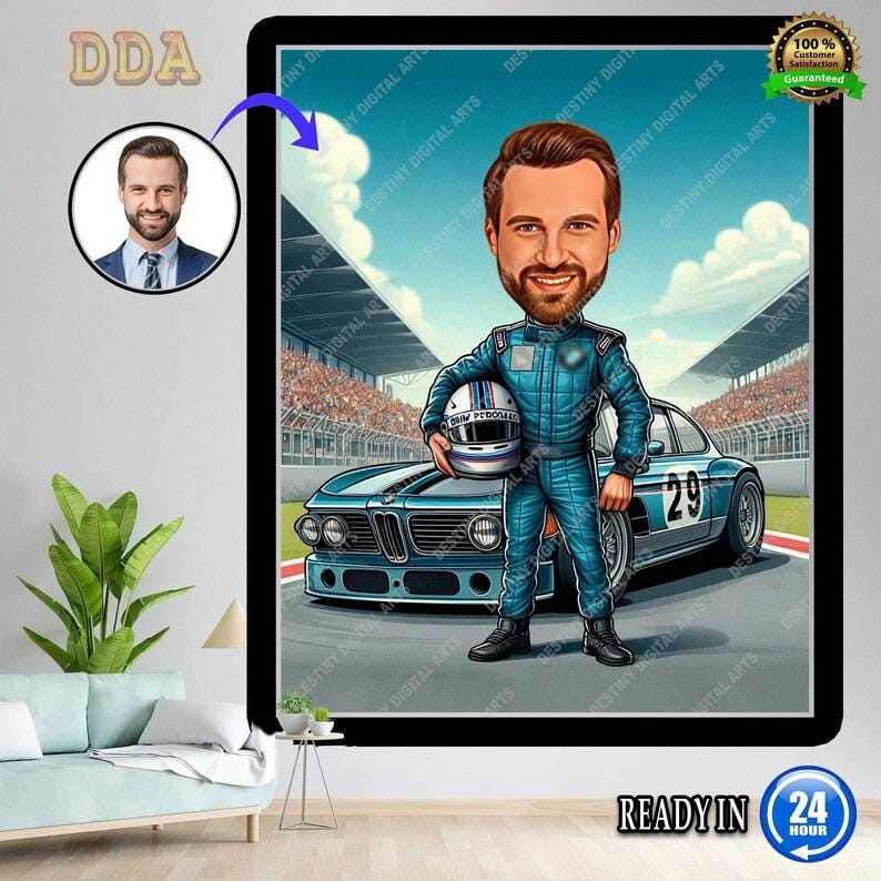Custom Race Car Driver Caricature | Cartoon Portrait From Photo | Funny ...