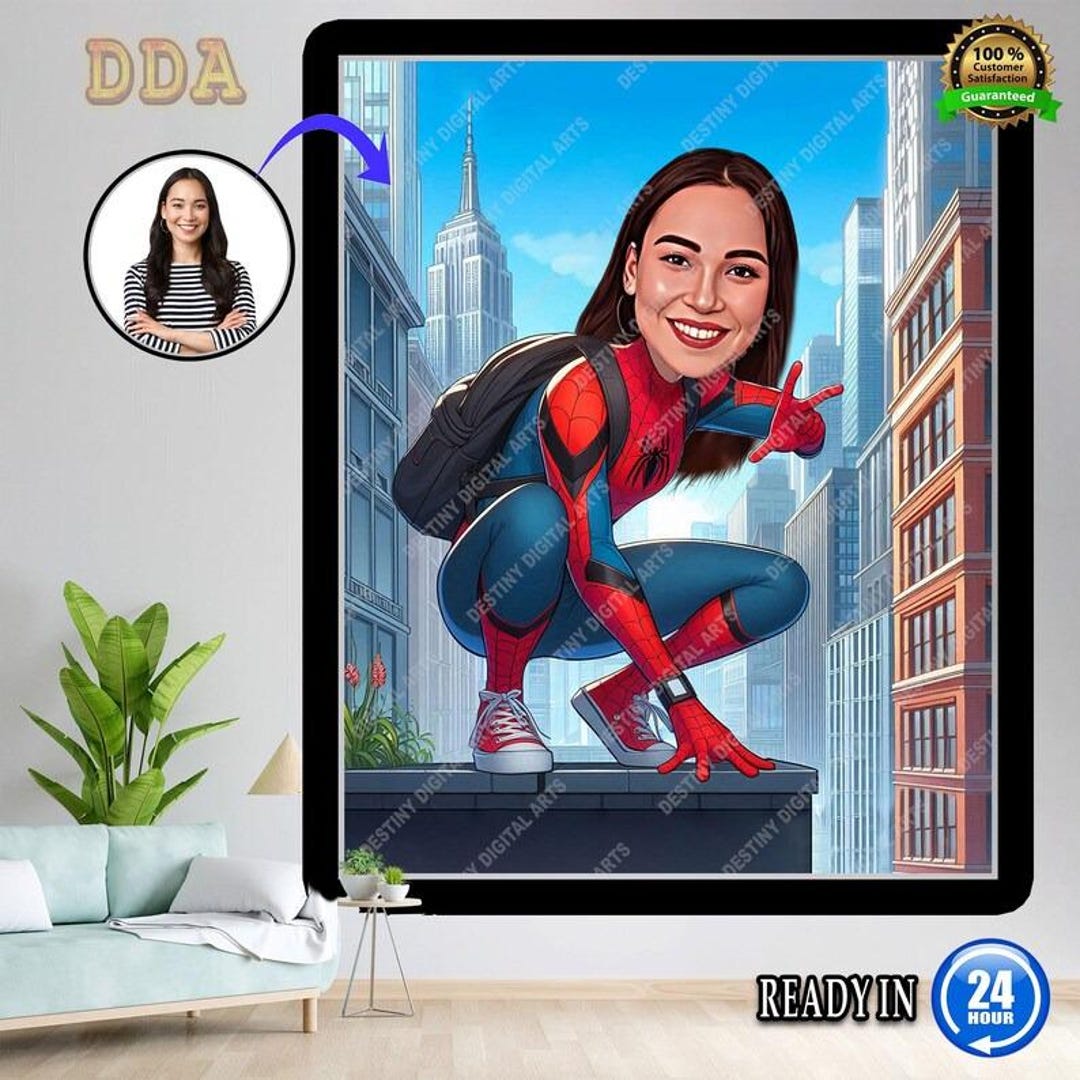 Custom Spider Woman Caricature | Funny Superhero Portrait ...