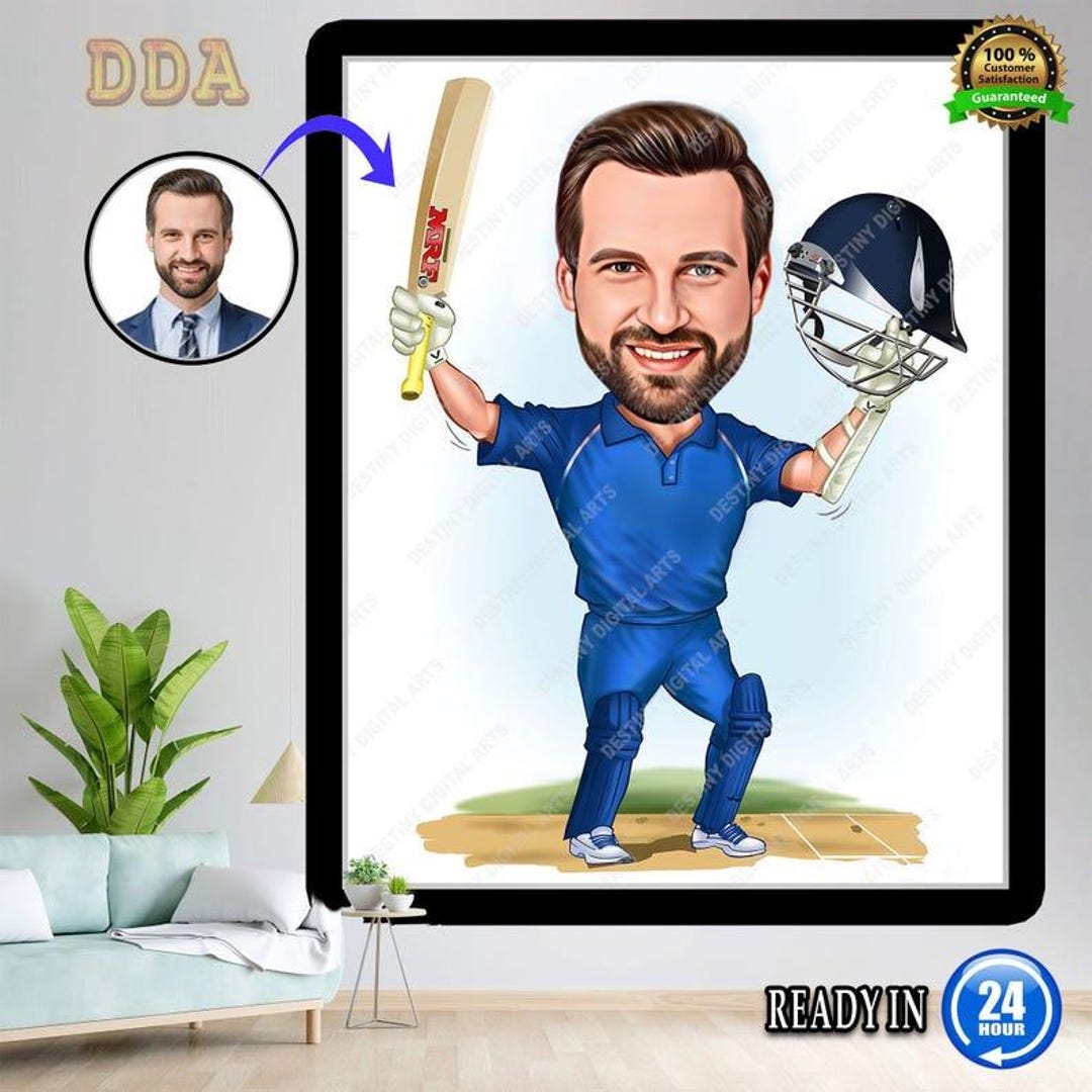 Custom Cricketer Caricature | Funny Sports Portrait | Personalized Gift ...