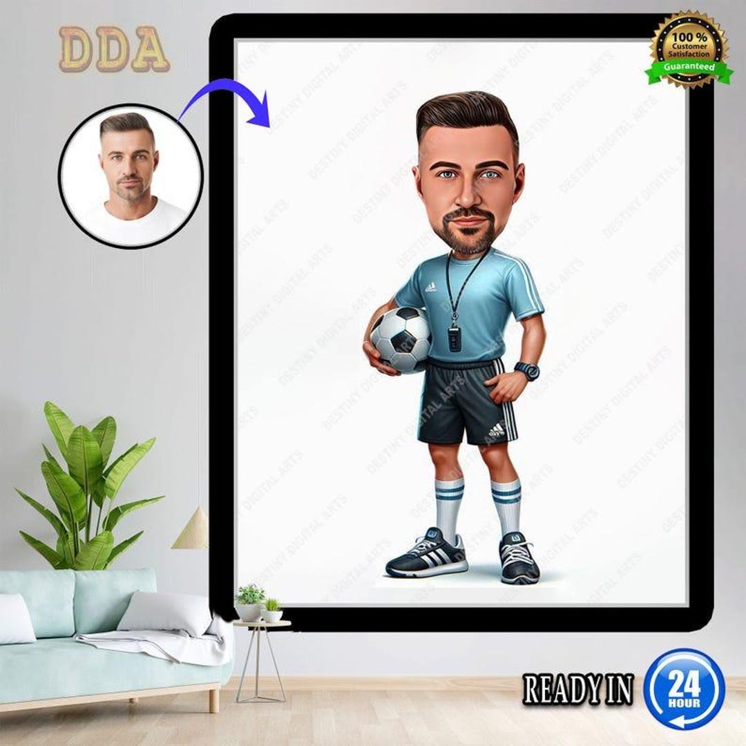 Custom Soccer Coach Cartoon Portrait | Caricature From Photo | Funny ...