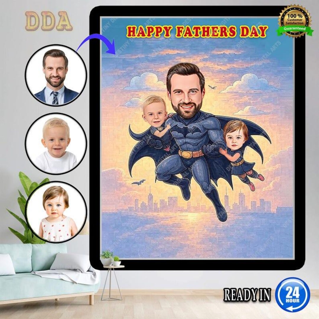 Custom Bat and Man Family Caricature | Funny Superhero Portrait ...