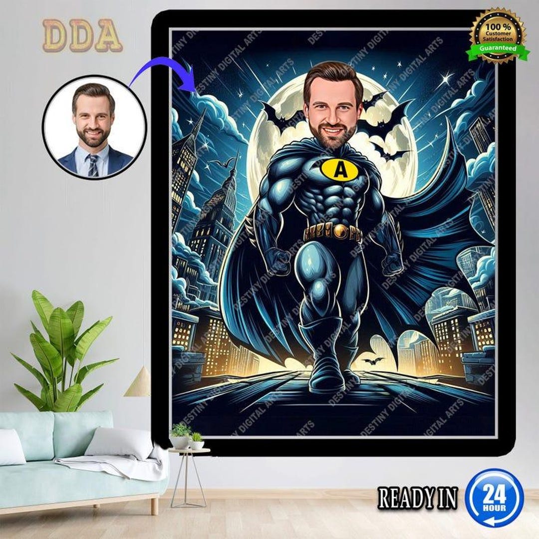 Custom Bat and Man Caricature | Funny Superhero Portrait | Personalized ...