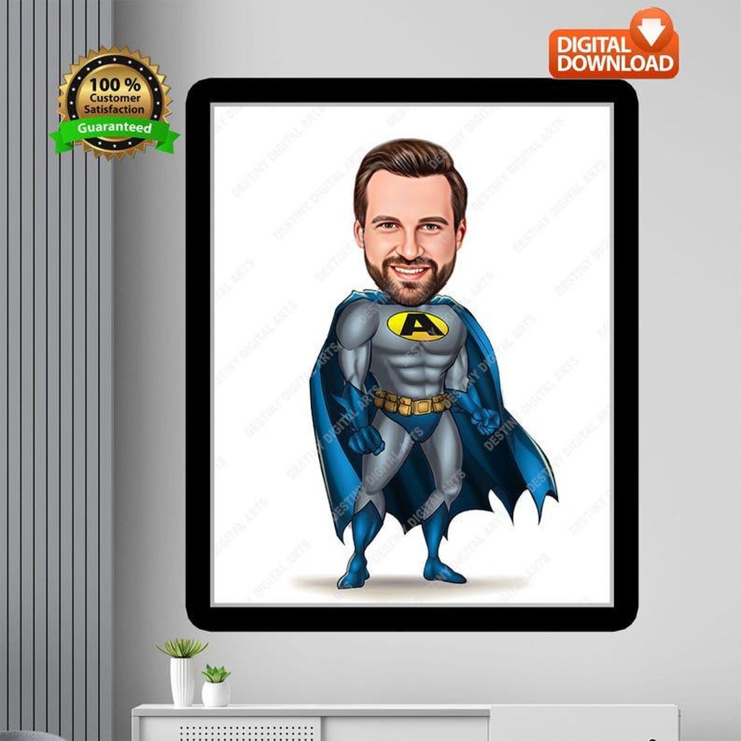 Custom Bat and Man Caricature | Funny Superhero Portrait | Personalized ...
