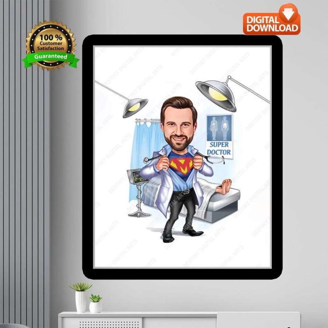 Super Doctor Cartoon Portrait | Custom Hero Doctor Illustration ...