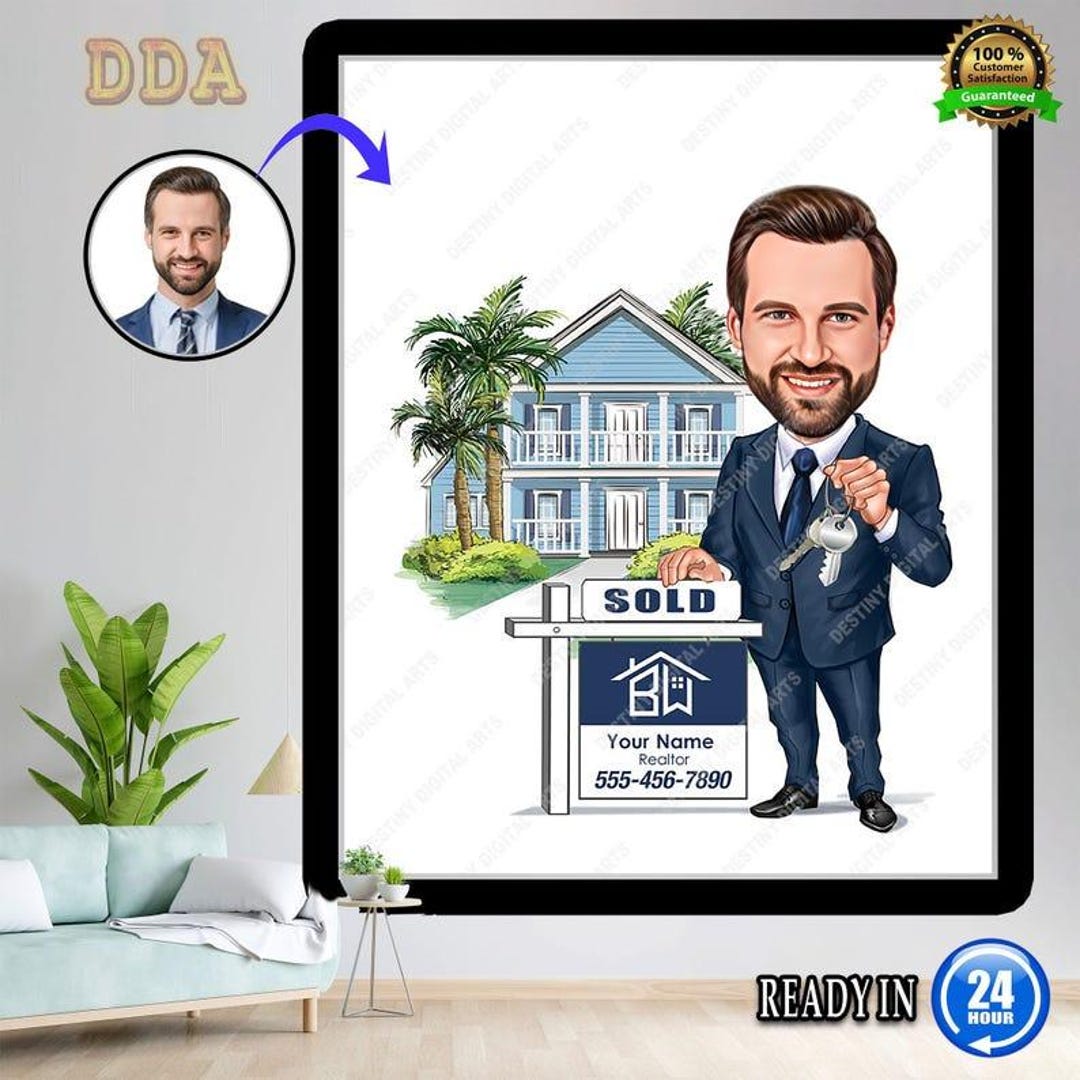 Custom Male Realtor Caricature | Funny Real Estate Agent Portrait ...