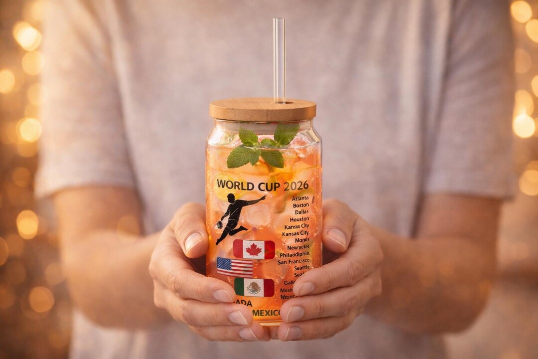 2026 World Cup Trophy Sipper Glass 16oz Soccer Fan Mason Jar Cocktail ...