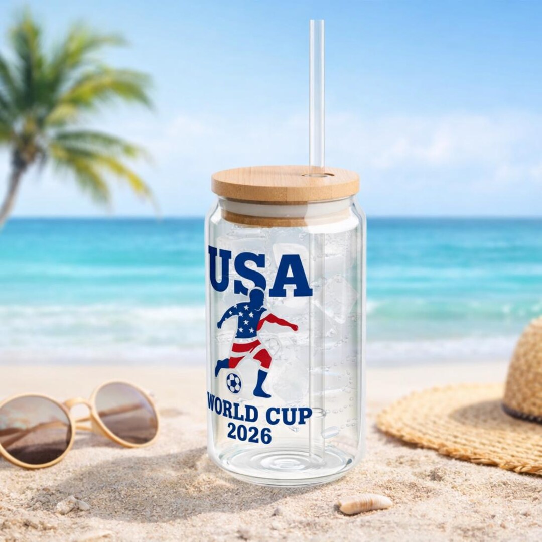 USA 2026 World Cup Trophy Sipper Glass 16oz • Soccer Fan Mason Jar ...