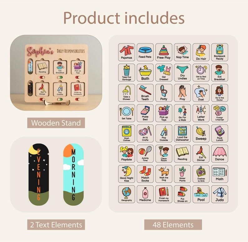 Custom Wooden Chore Chart for Kids | Personalized Daily Routine Tracker ...