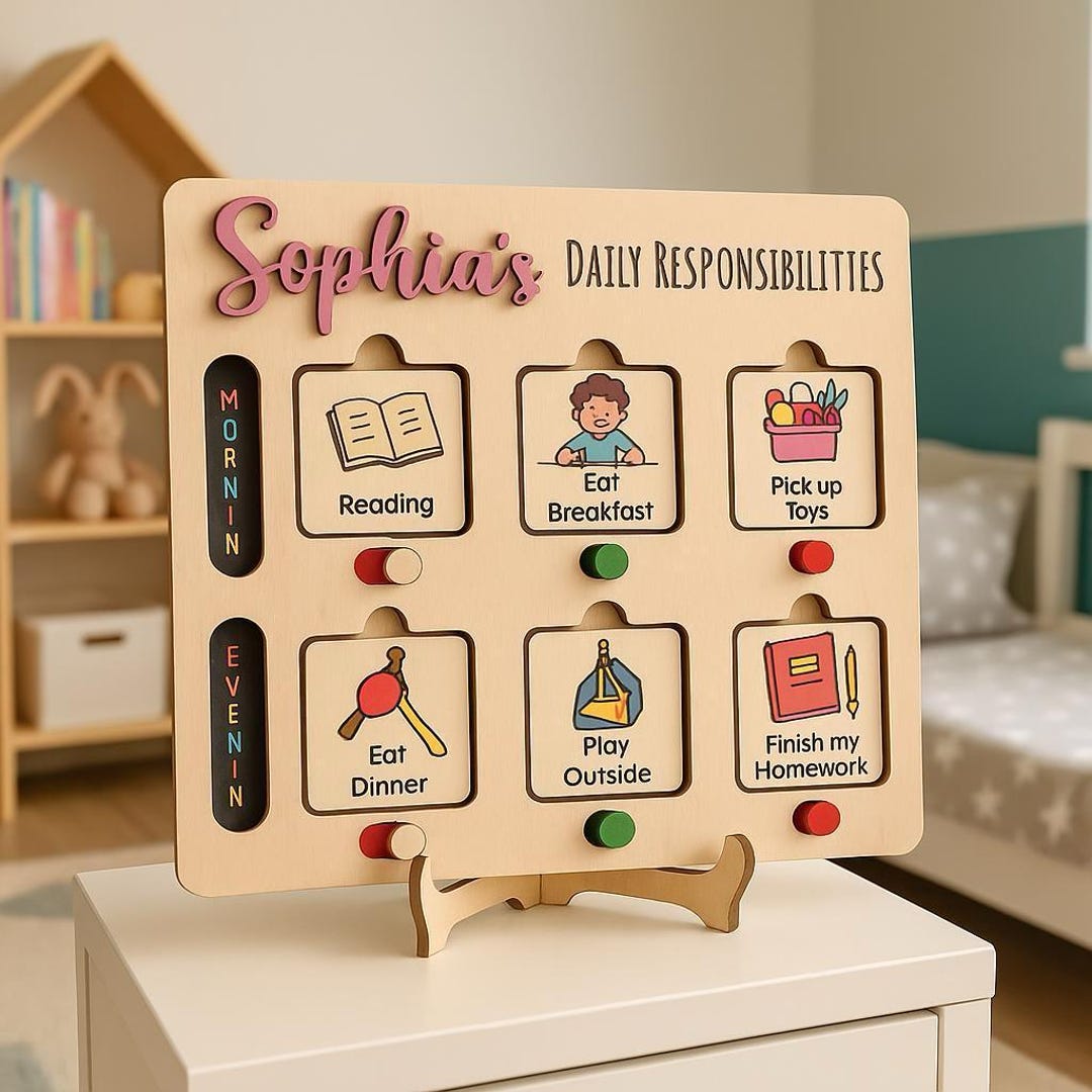 Personalized Wooden Chore Chart for Kids | Custom Daily Routine Tracker ...