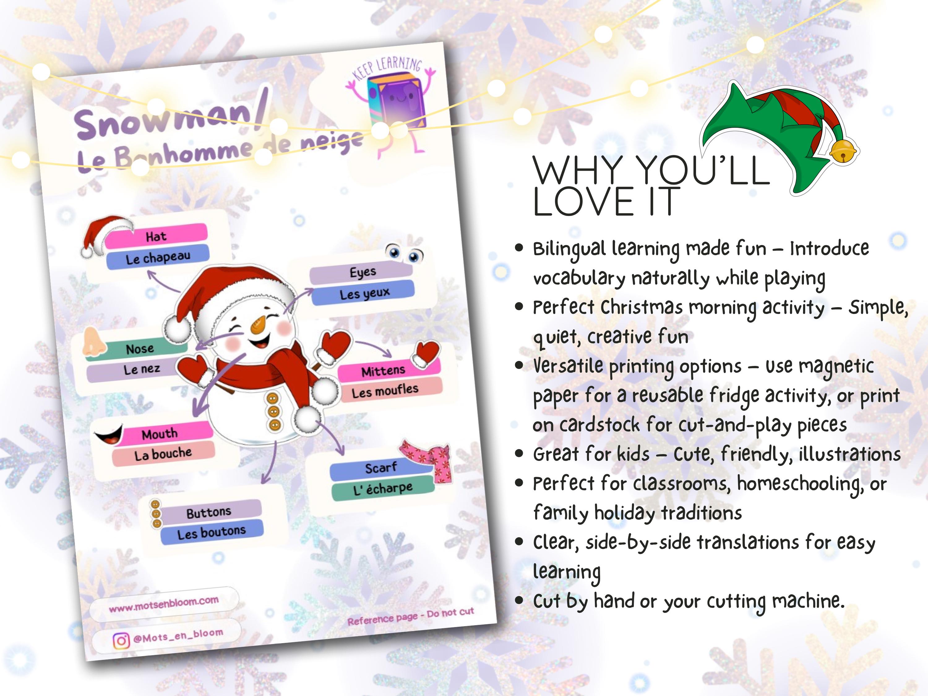 Printable Bilingual Snowman Activity – Instant Download | Dress the ...