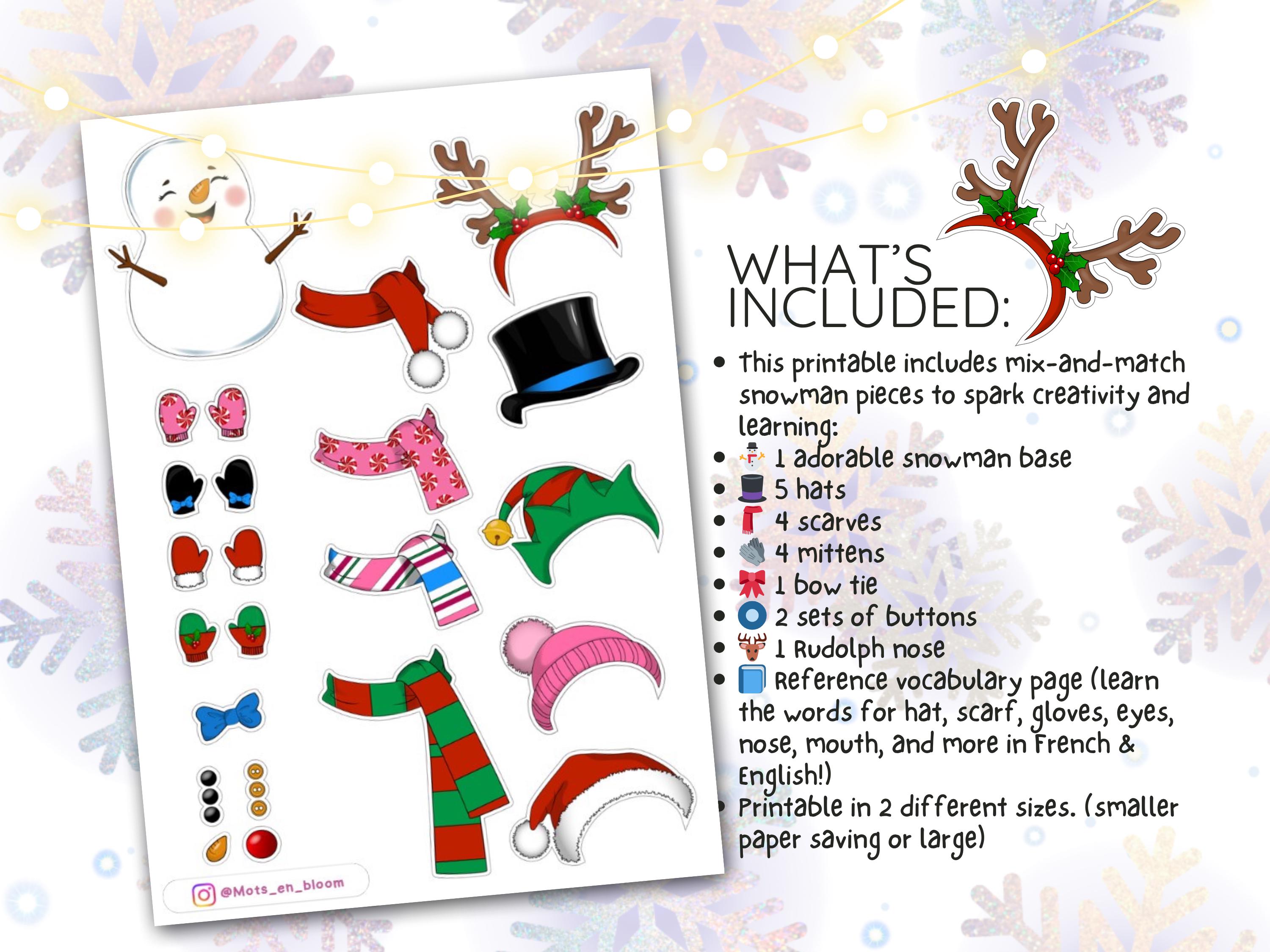 Printable Bilingual Snowman Activity – Instant Download | Dress the ...
