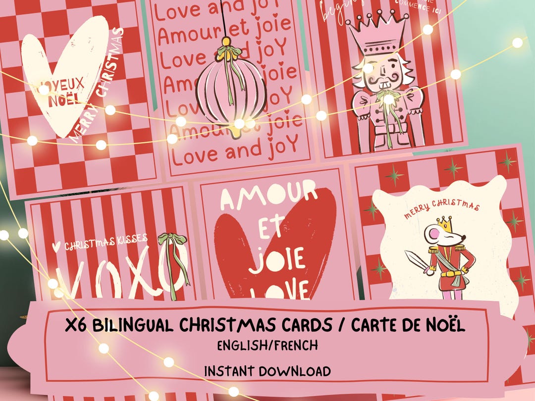 Printable Bilingual Christmas Cards Set | French & English Holiday ...