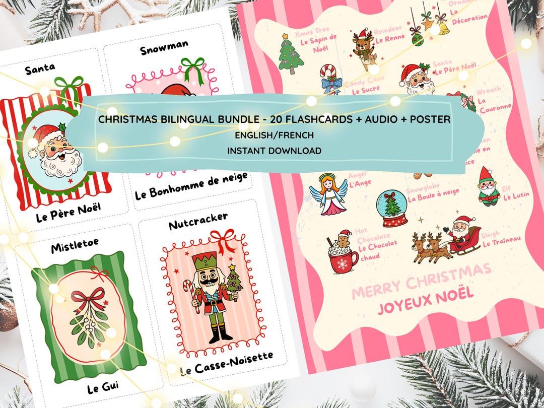 Christmas Bilingual Flashcards | French & English Vocabulary (digital ...