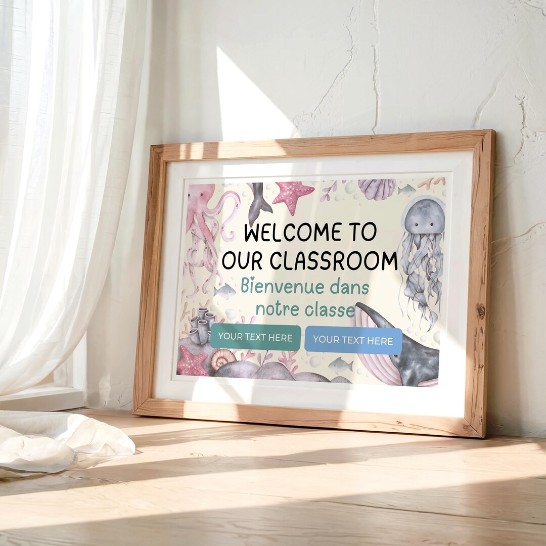 Bilingual Ocean Classroom Welcome Sign | Editable Name & Class ...