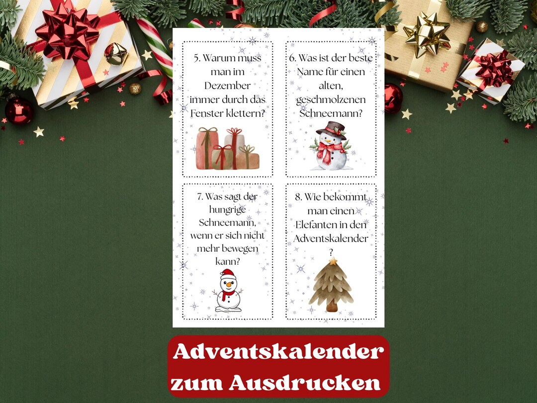 Advent Calendar for Kids, 24 Printable Riddles | DIY Christmas Advent ...
