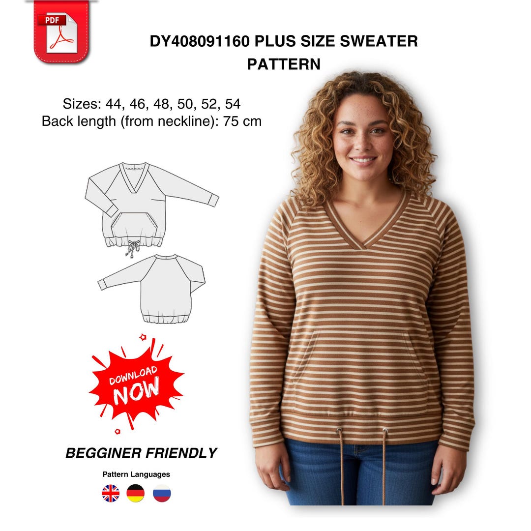 Plus Size Sweater Sewing Pattern PDF Download - Etsy