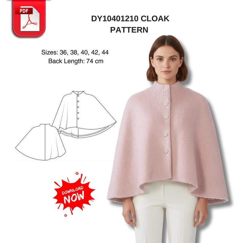Buttoned Cloak Sewing Pattern PDF for Women - Etsy Canada