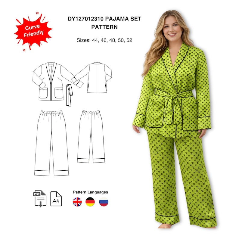 Plus Size Pajama Set Sewing PDF Pattern | Sizes 44-52 - Etsy