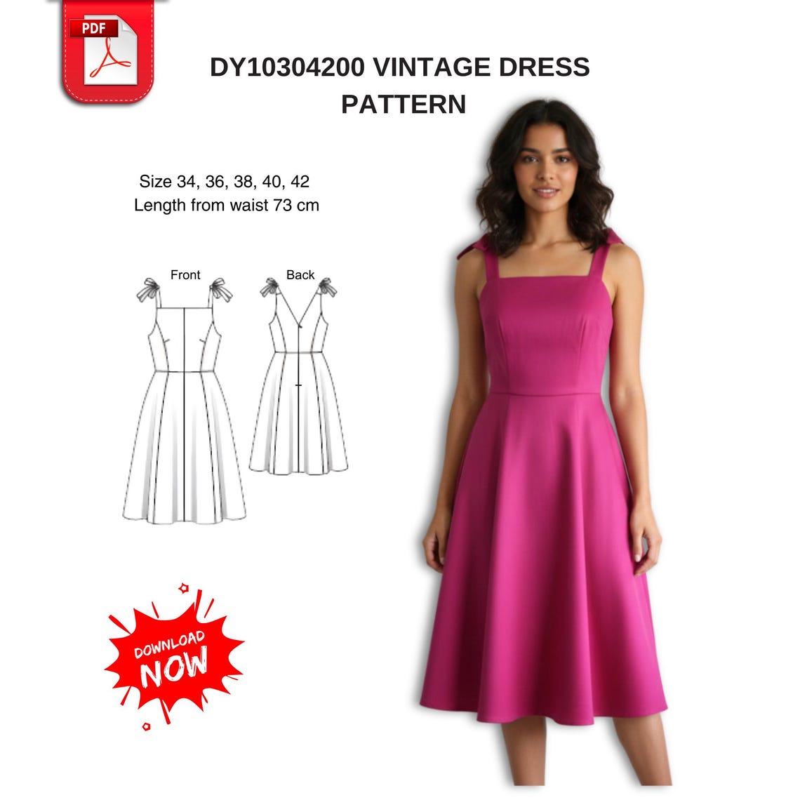 Vintage A-line Dress Sewing Pattern PDF - Etsy