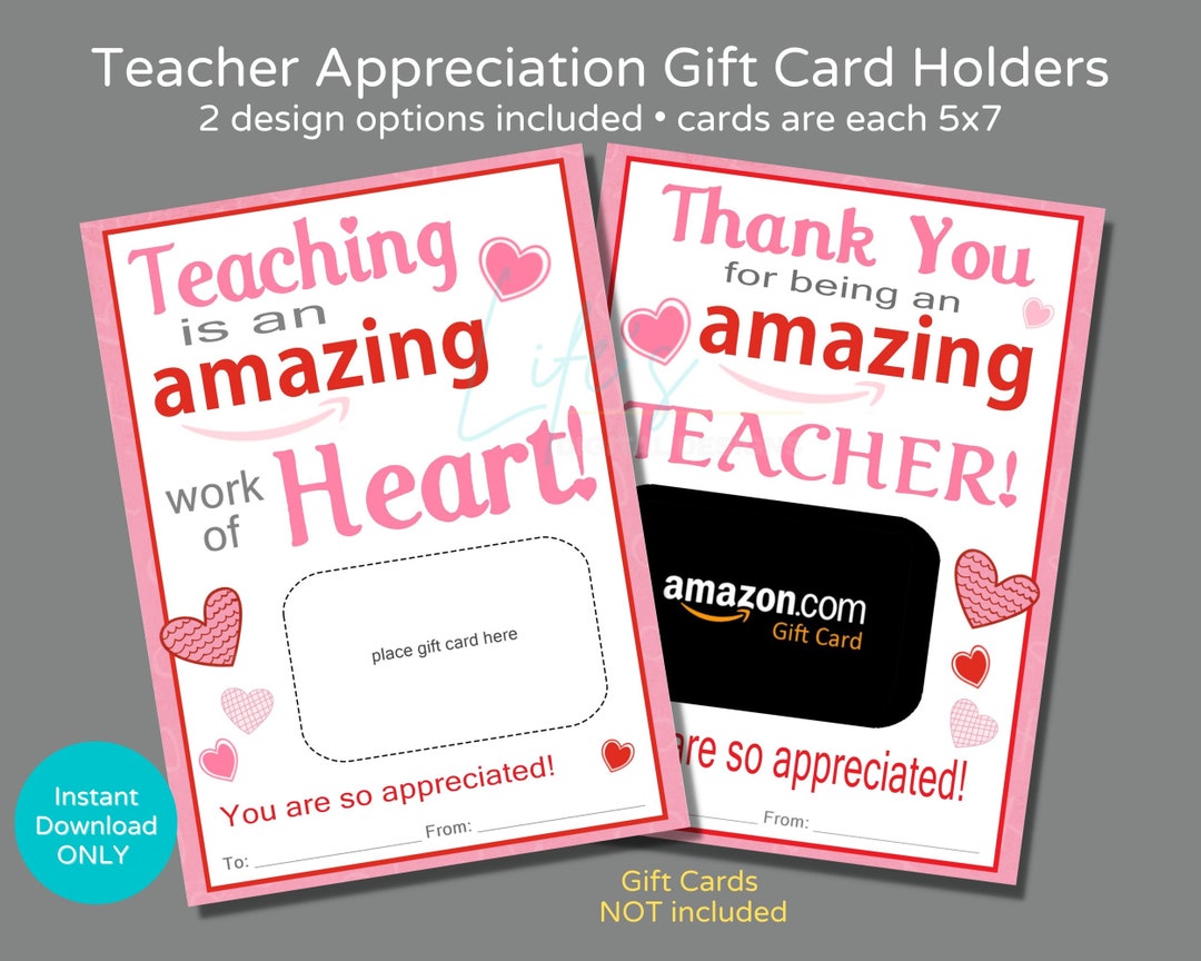 Teacher Appreciation Amazon Gift Card Holder, Printable Thank You Cards ...