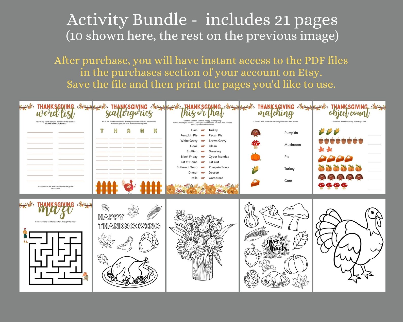 Thanksgiving Activities and Coloring Pages Bundle to Download and Print ...