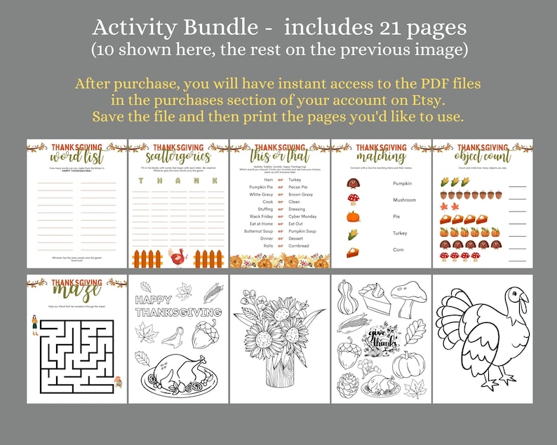 Thanksgiving Activities and Coloring Pages Bundle to Download and Print ...