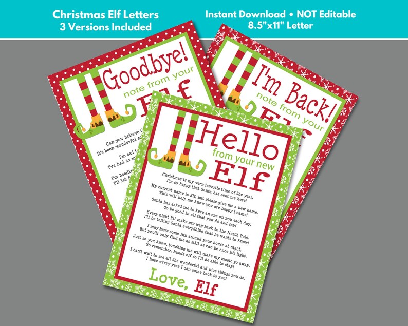 Christmas Elf Arrival Letter, Elf Return Letter, Elf Goodbye Letter to ...