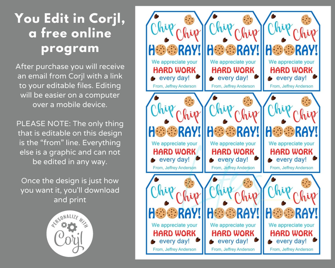 Teacher Appreciation Chip Chip Hooray Gift Tags to Edit in Corjl ...