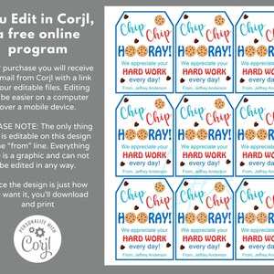Teacher Appreciation Chip Chip Hooray Gift Tags to Edit in Corjl ...